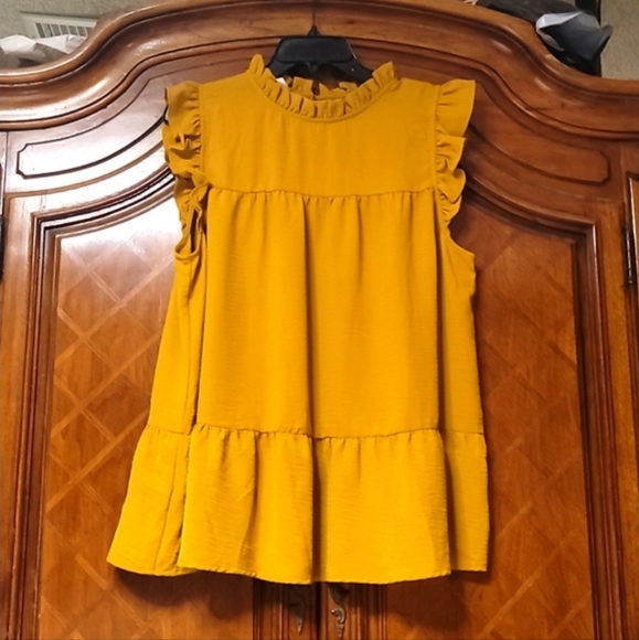 Misia | Tops | Misia Ruffled 3 Tier Blouse Solid Color Mustard | Poshmark
